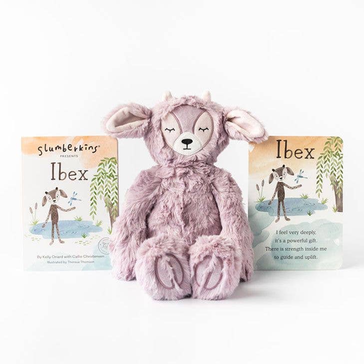Slumberkins Lavender Ibex Kin and Board Book Emotional Courage Bundle