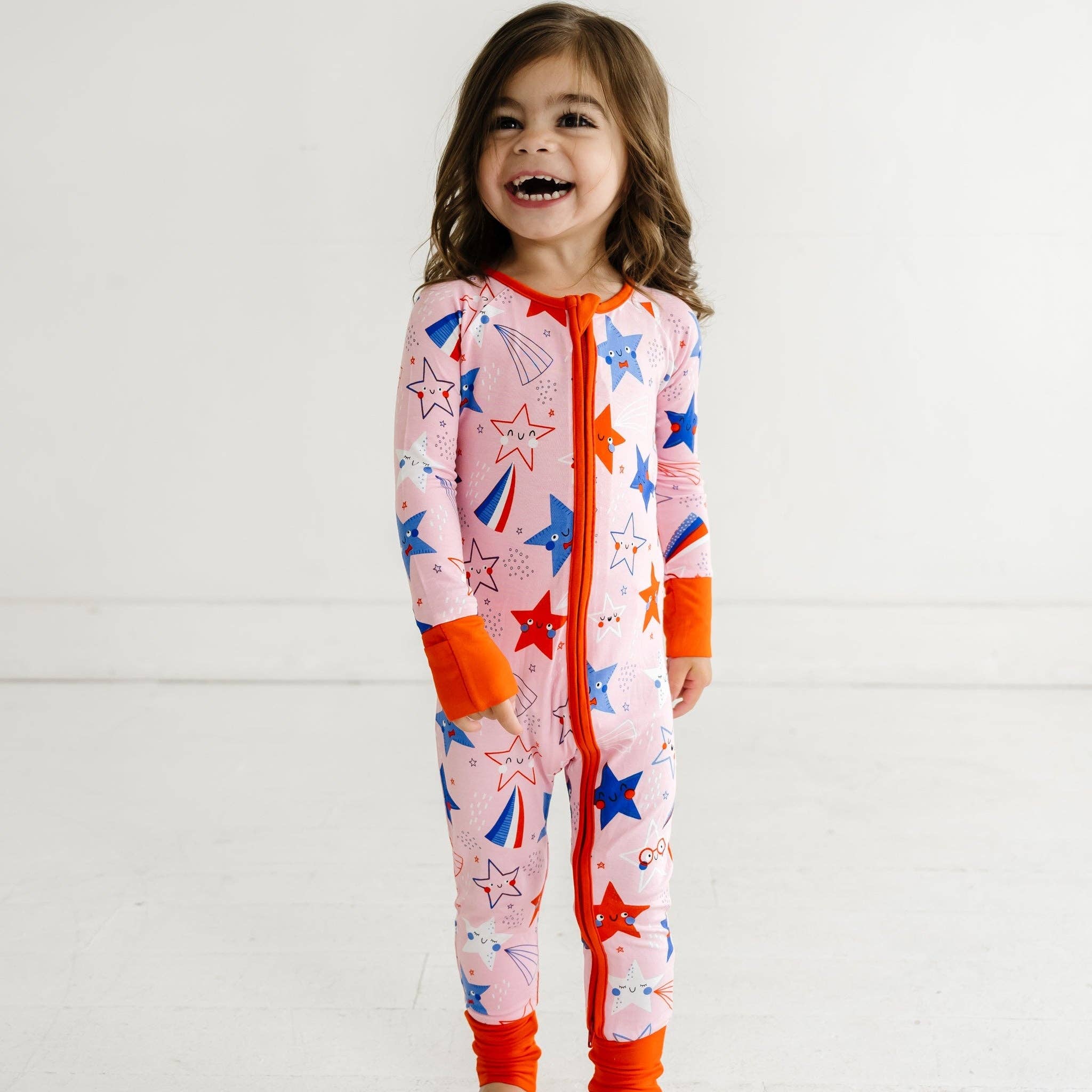 Little Sleepies Pink Stars & Stripes Bamboo Viscose Zippy