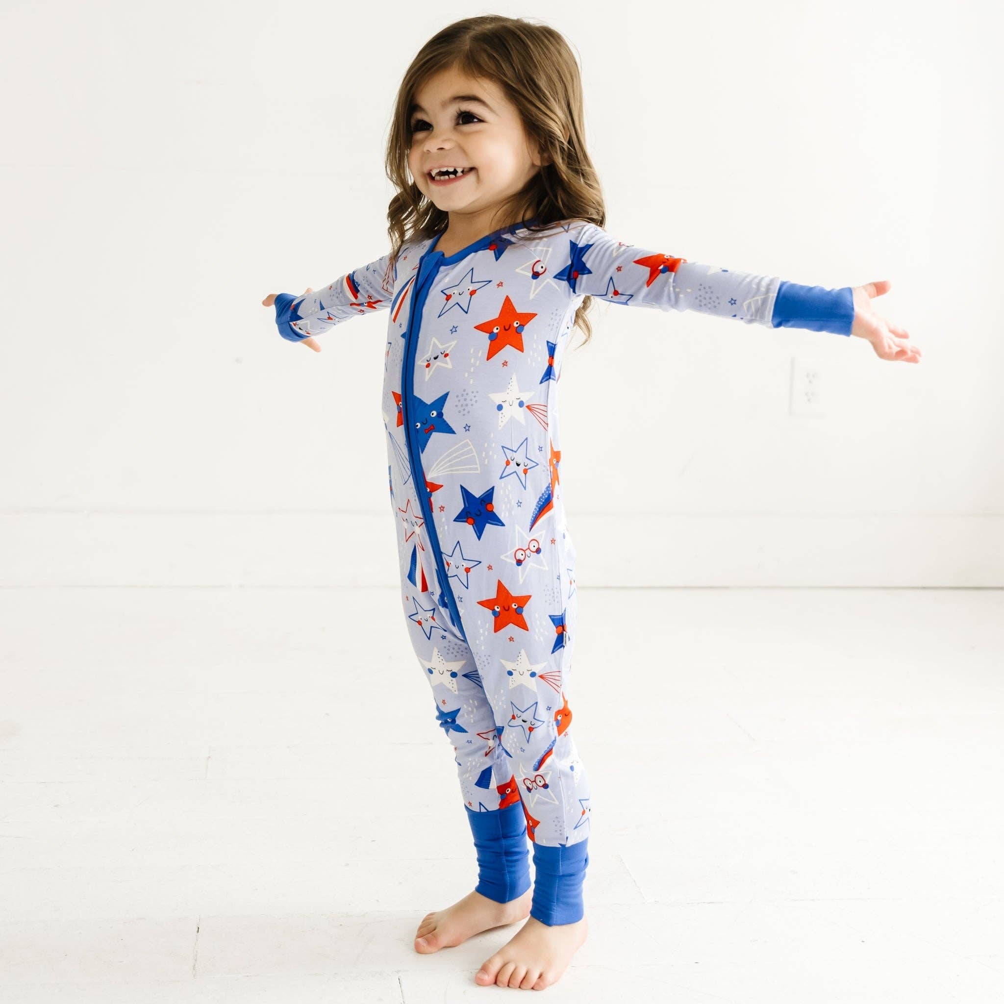Little Sleepies Blue Stars & Stripes Bamboo Viscose Zippy