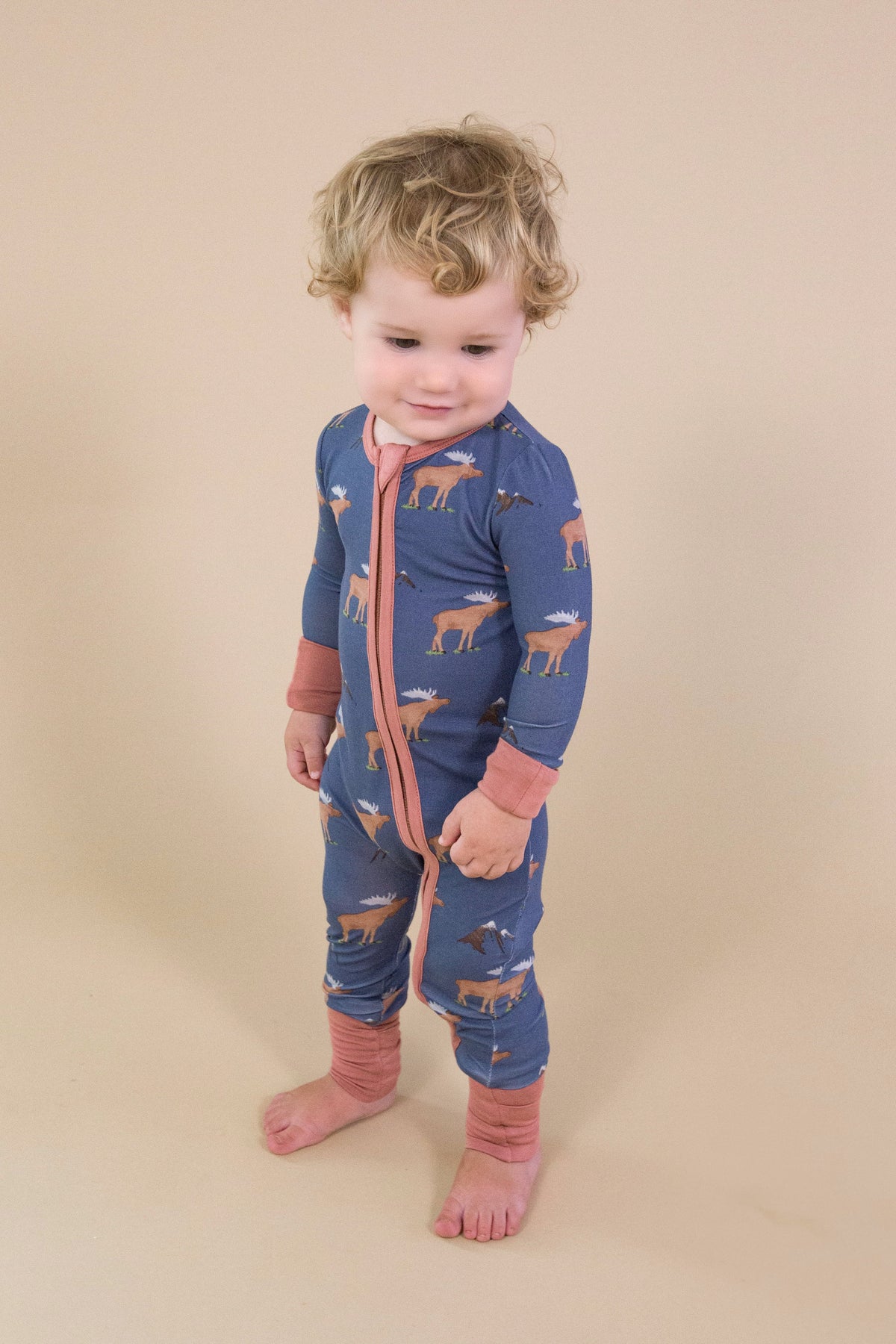 Angel Dear Blue Moose Bamboo Viscose Zipper Romper
