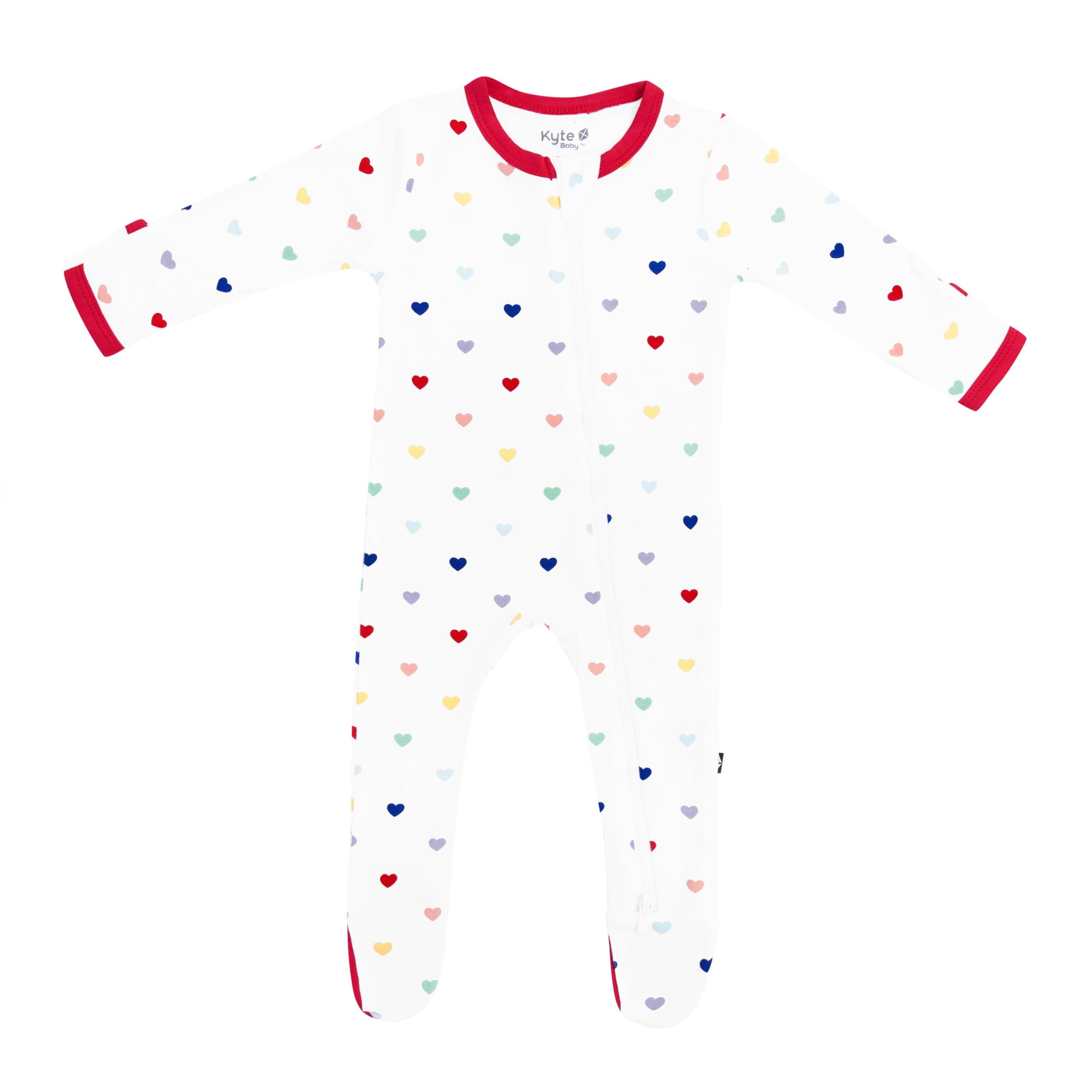 Kyte BABY Zippered Footie in Cloud Rainbow Heart
